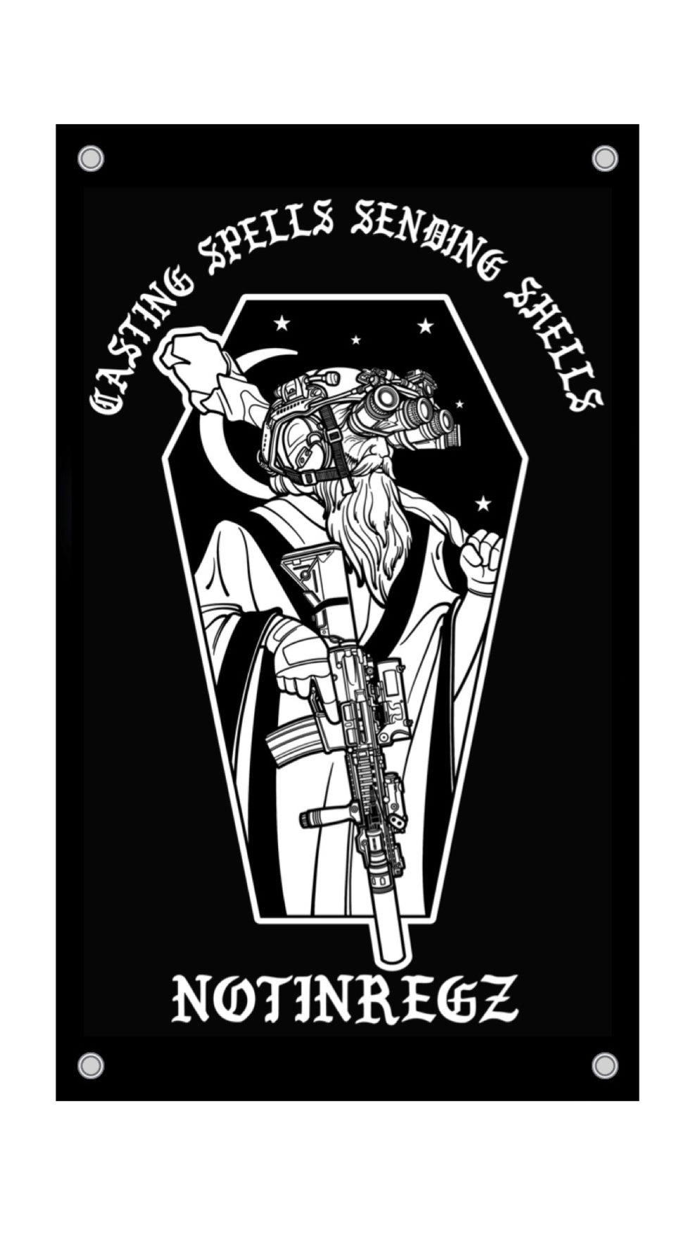 Casting Spells Sending Shells Flag- Black – Notinregs
